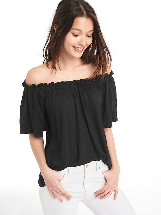 UPC 135938400025 - Gap Linen Off Shoulder Top - True Black | upcitemdb.com