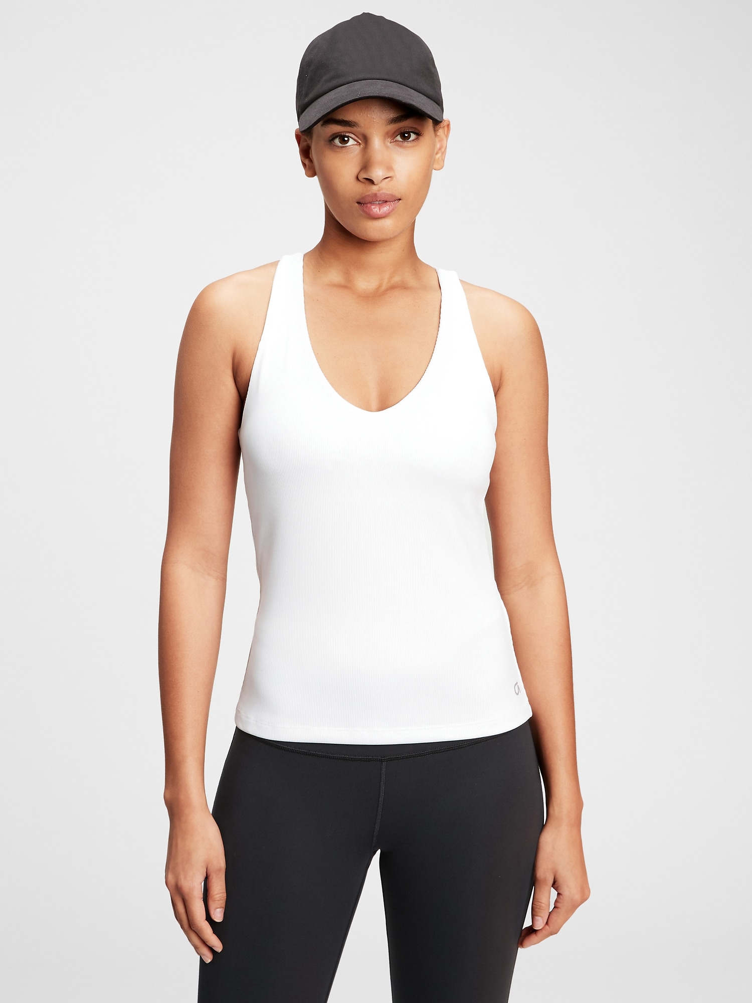 GapFit Brushed Tech Jersey Ribbed Racerback Shelf Tank Top | Gap