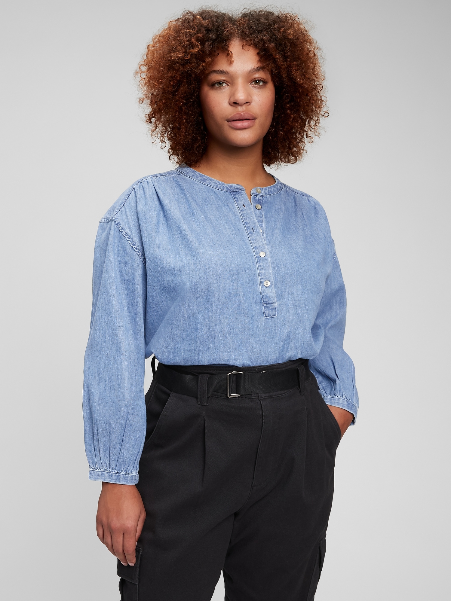Shirred Denim Henley Top | Gap