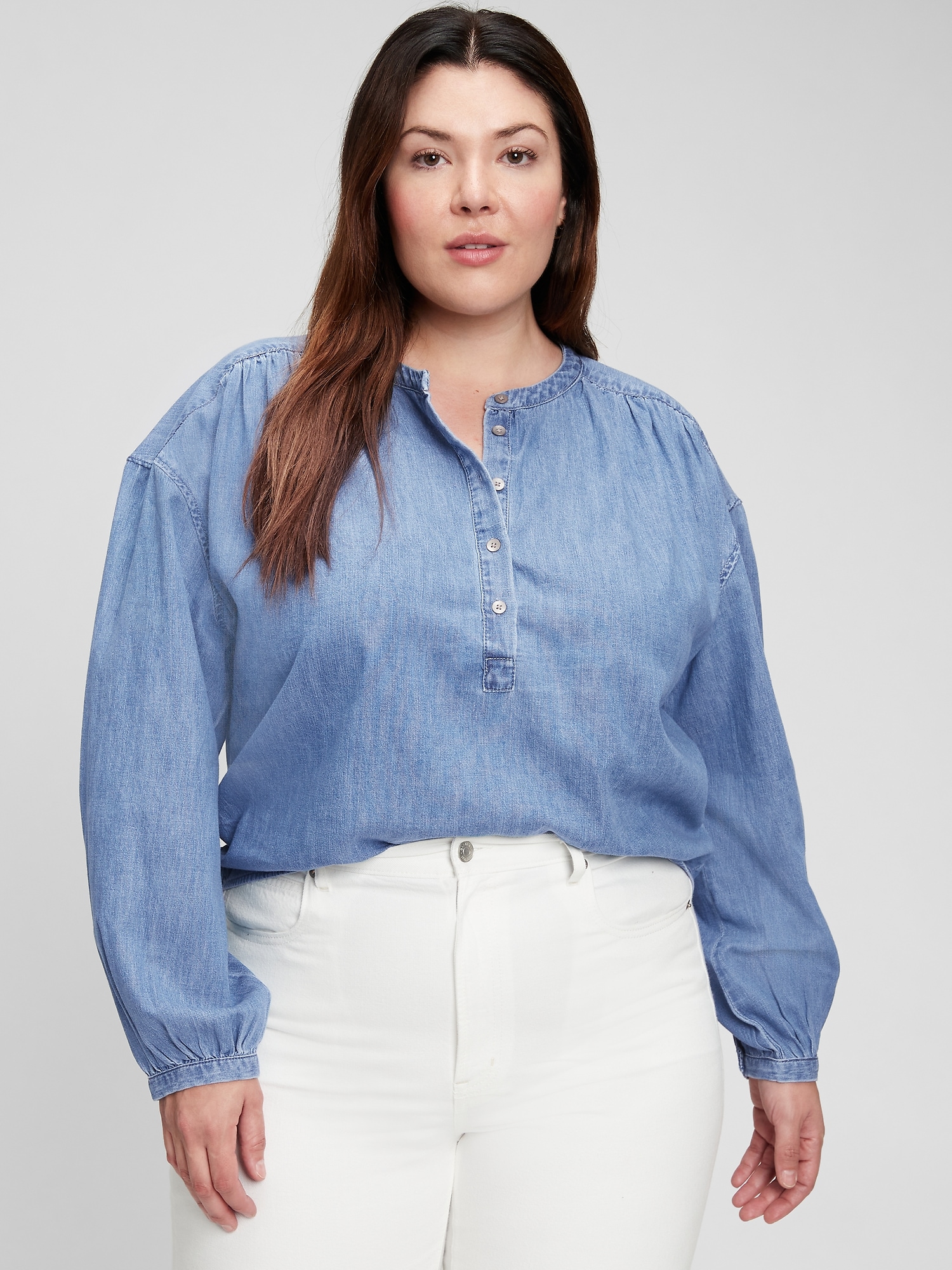 Shirred Denim Henley Top | Gap
