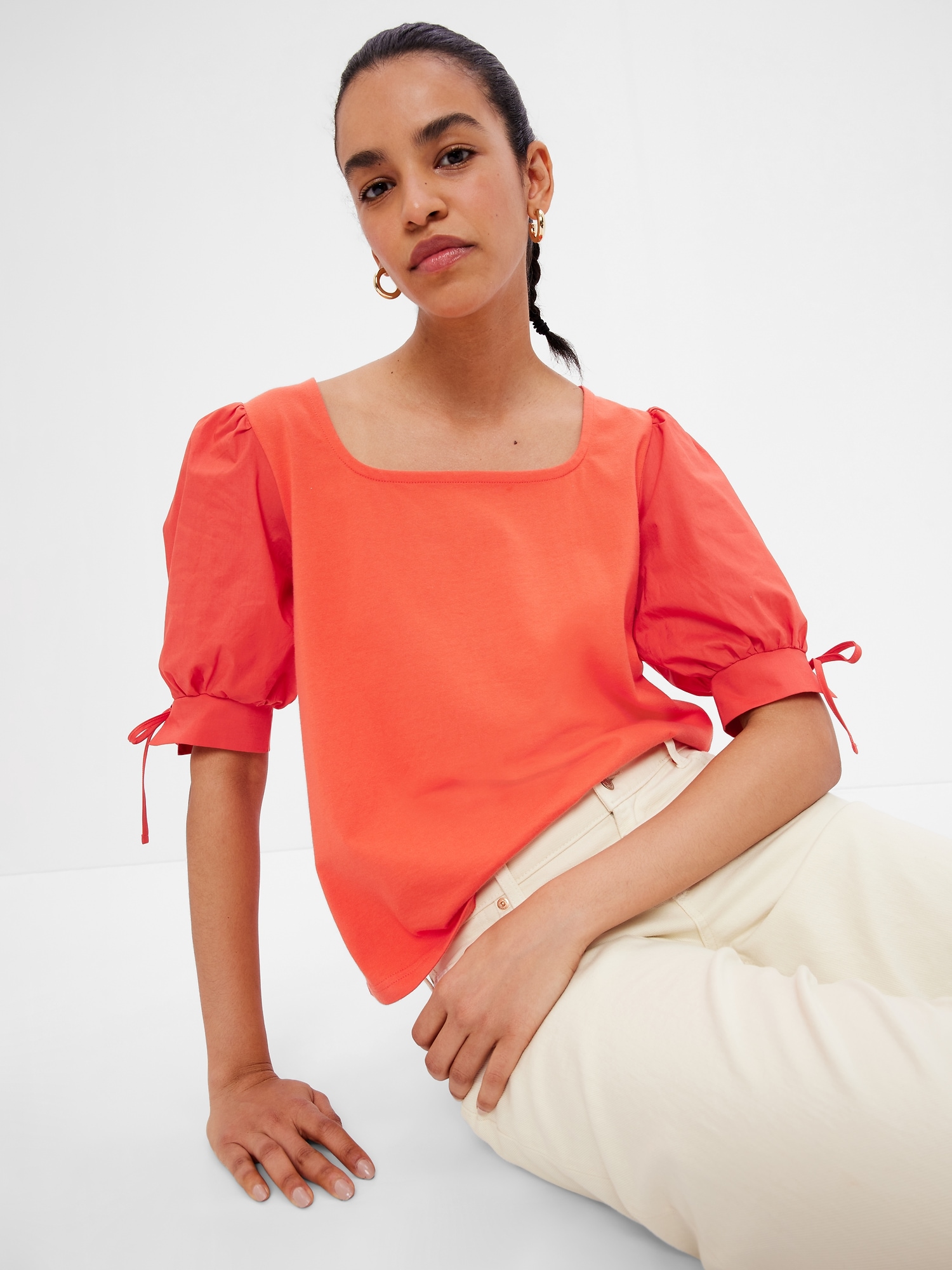 Puffed Tie-Sleeve Top | Gap