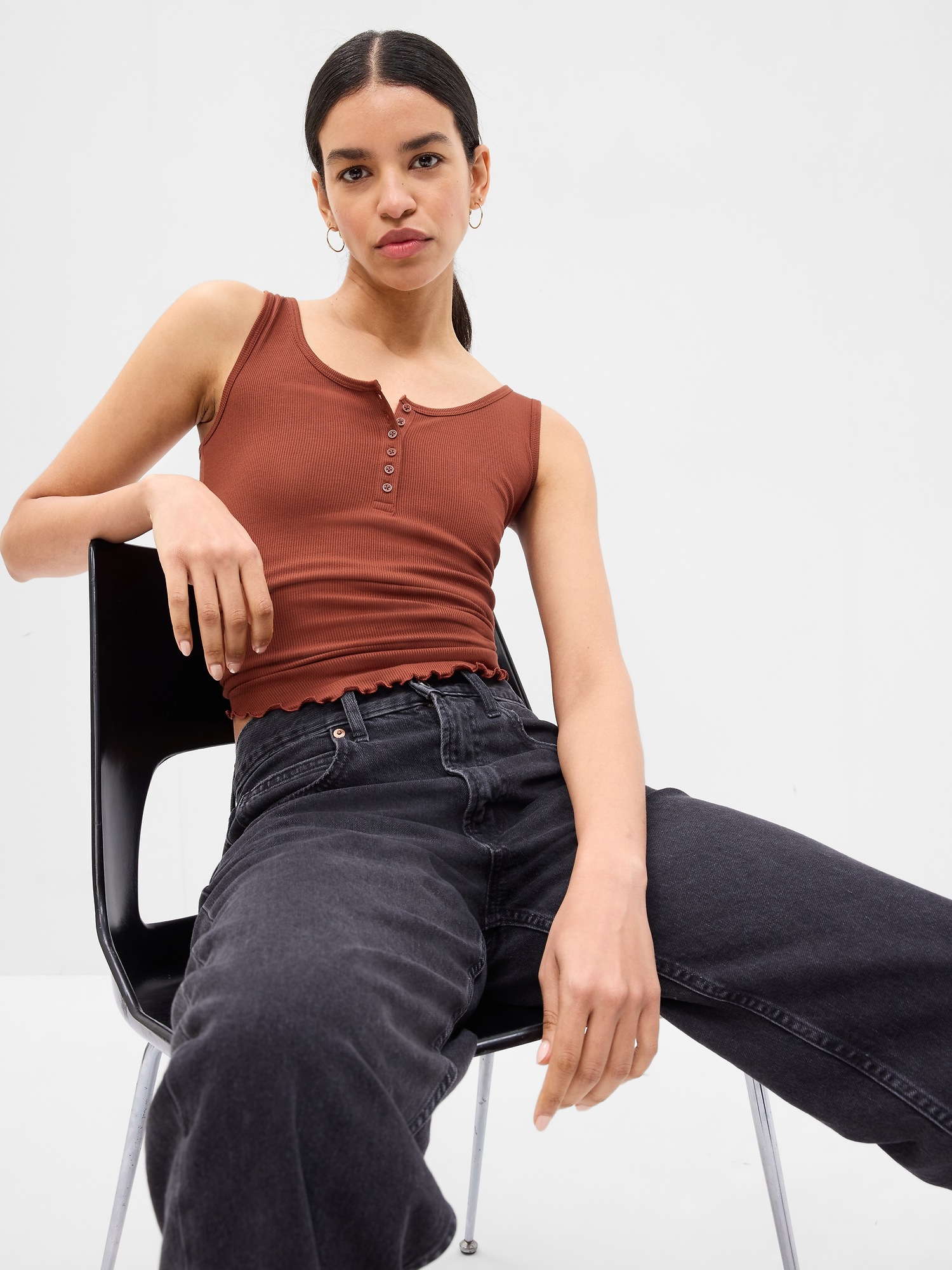 Mini Rib Henley Tank Top | Gap
