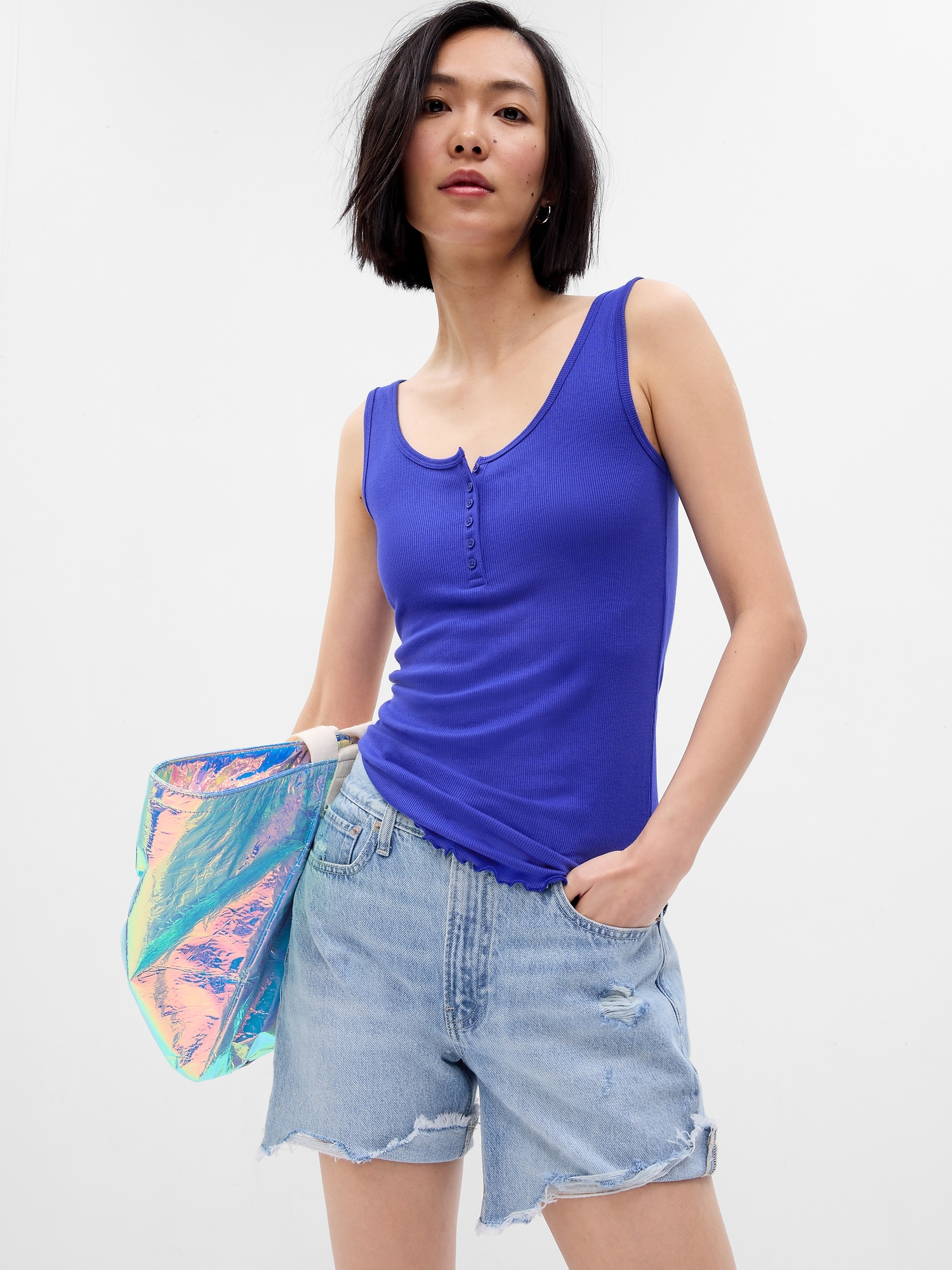 Mini Rib Henley Tank Top | Gap