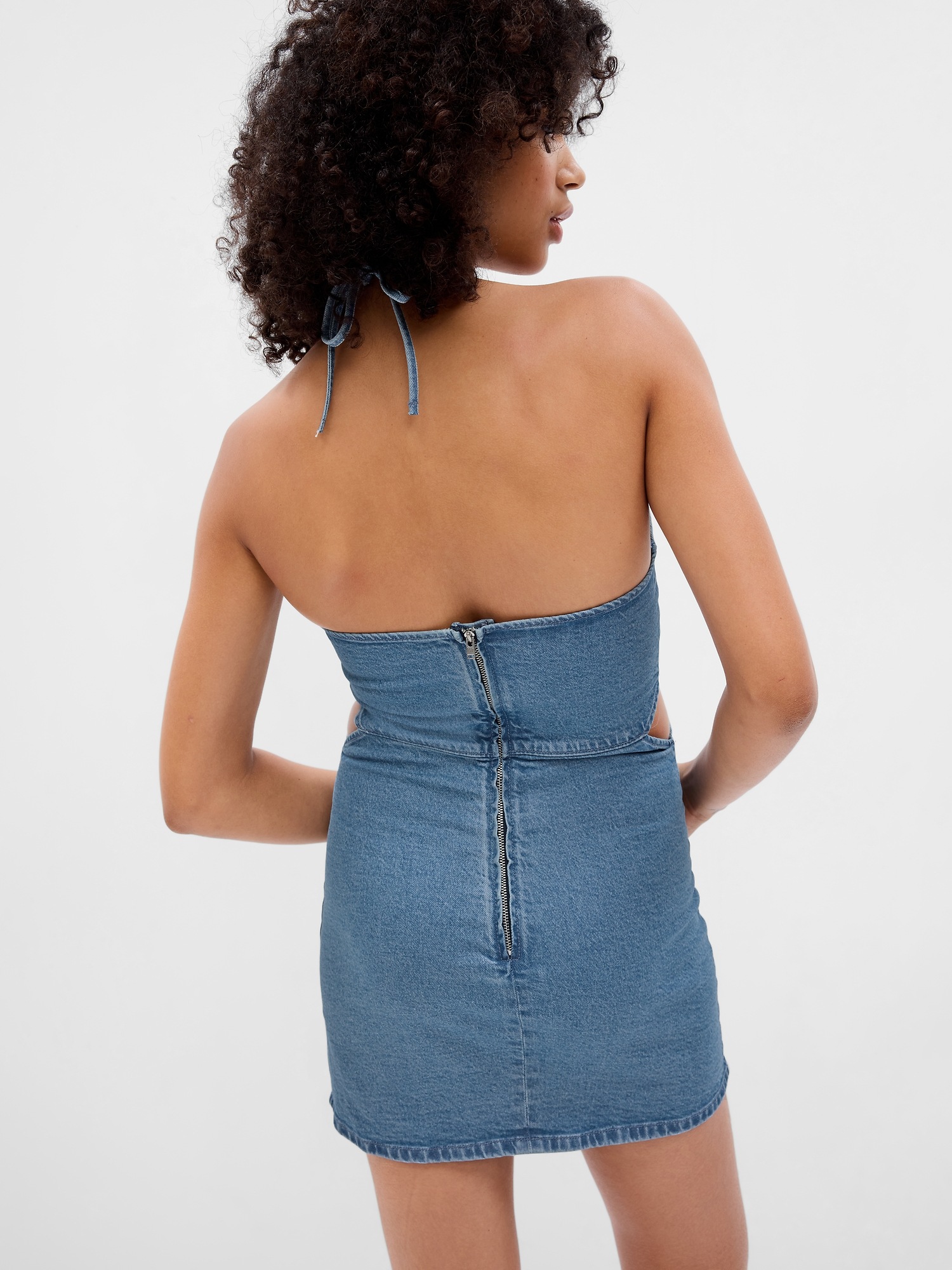 PROJECT GAP Denim Cutout Halter Mini Dress with Washwell | Gap