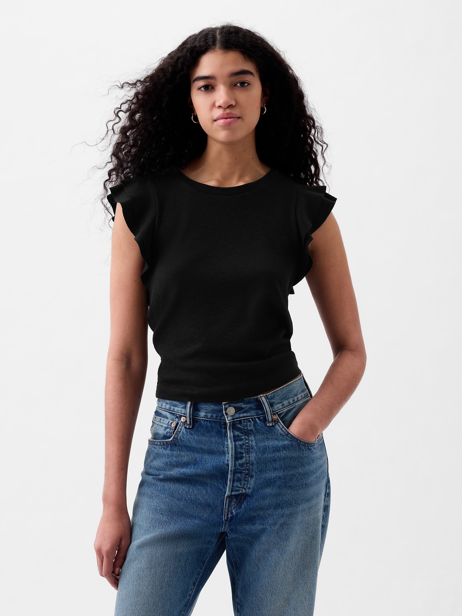 Essential Rib Flutter Sleeve Shirt | Gap