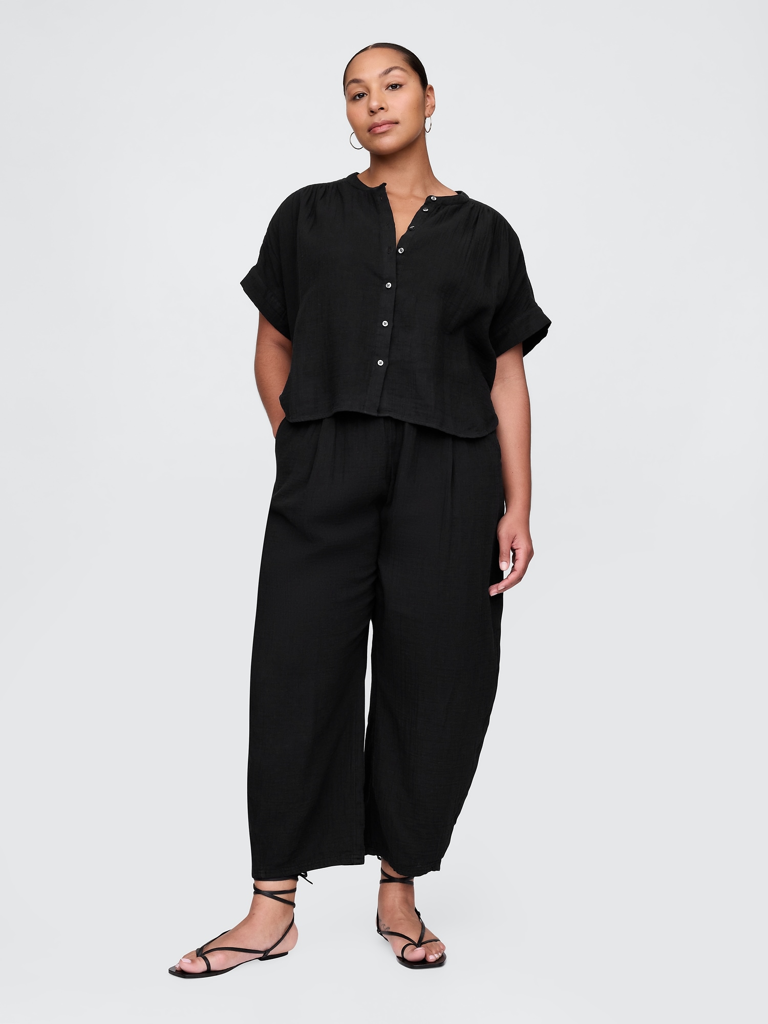 Cotton Gauze Easy Barrel Pants | Gap